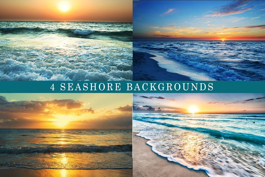 4 Seashore Digital Backgrounds, Ocean Beach, Waves of the Sea Photo ...