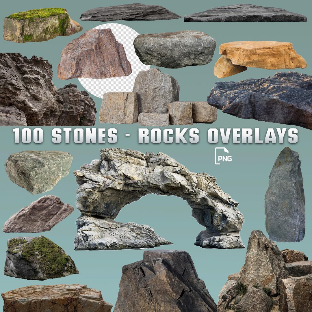 100 Stone & Rock PNG Overlays, Natural Landscape Textures, Mineral ...