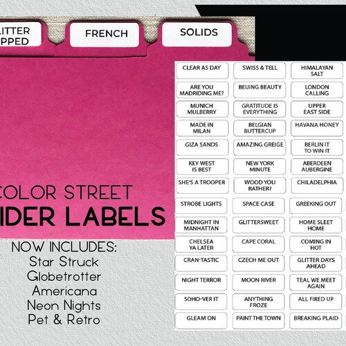 Color Street File Tab Dividers Color Street Organization | Etsy