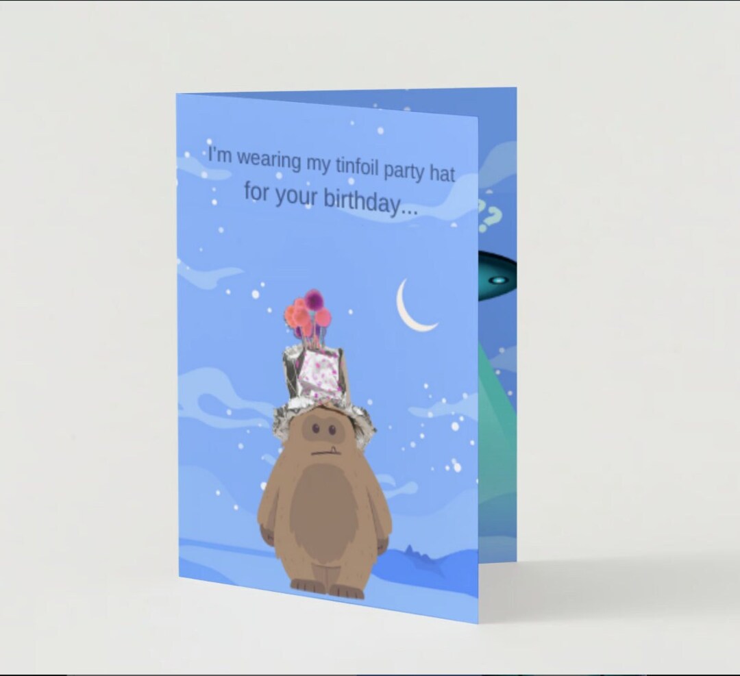 Funny BIGFOOT Birthday Card UFO Birthday Card Sasquatch Alien Birthday ...