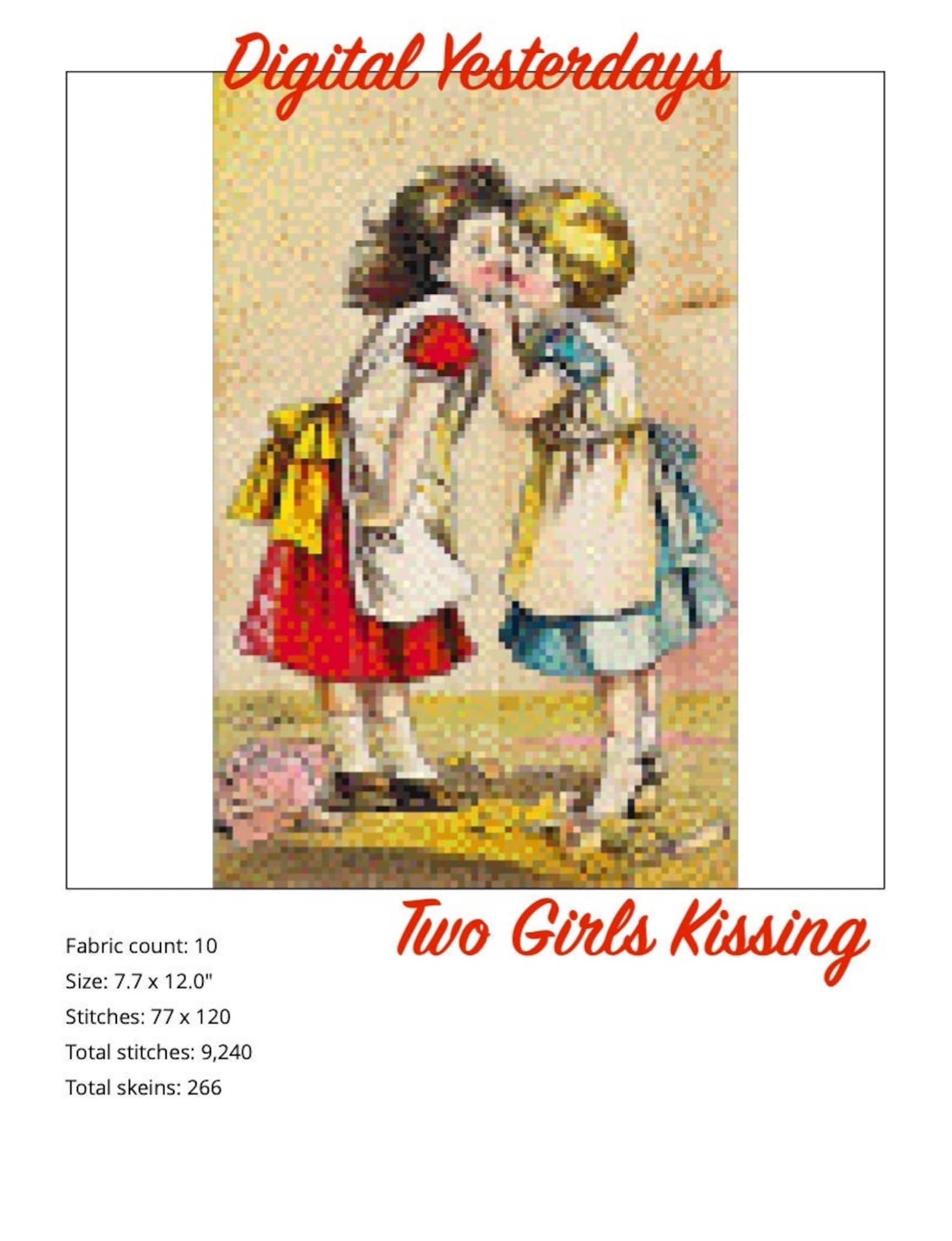 Two Girls Kissing Counted Cross Stitch Chart Instant Download Digital ...