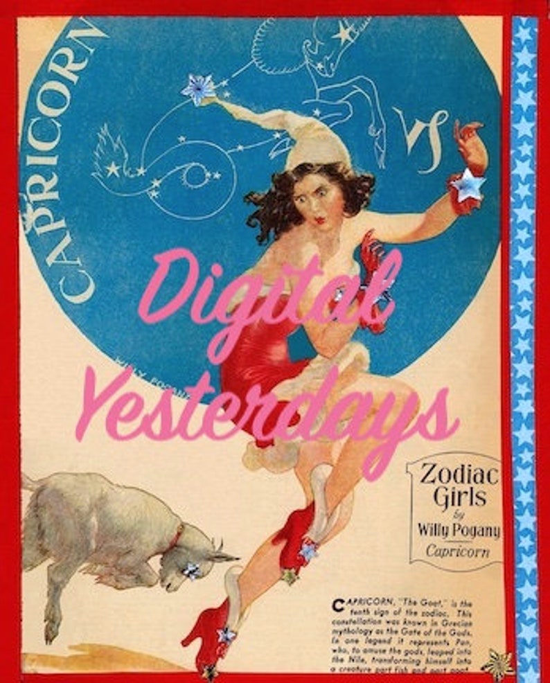 PRINTABLE Vintage Capricorn Zodiac Girl Color Digital Clip Art Digital ...