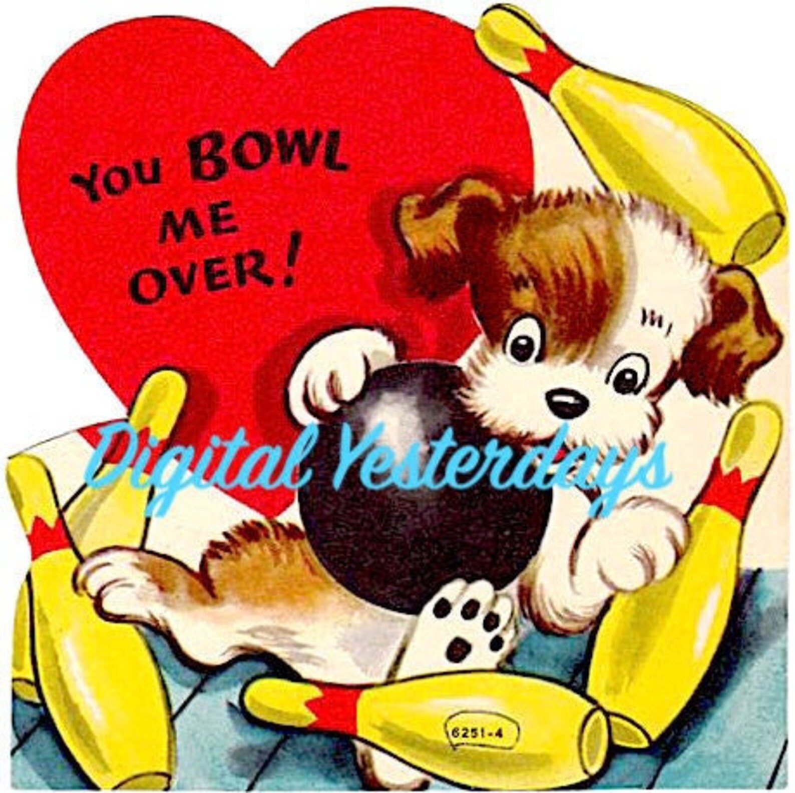 PRINTABLE Vintage Valentine You Bowl Me Over Puppy Dog Bowler Digital ...