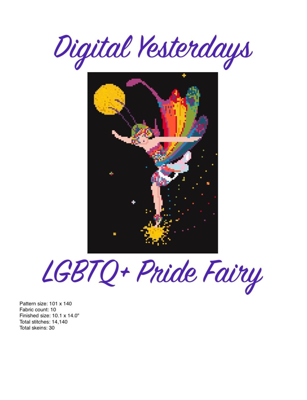LGBTQ+ Pride Fairy Counted Cross Stitch Chart Instant Download Digital Booklet Rainbow Fantasy ...