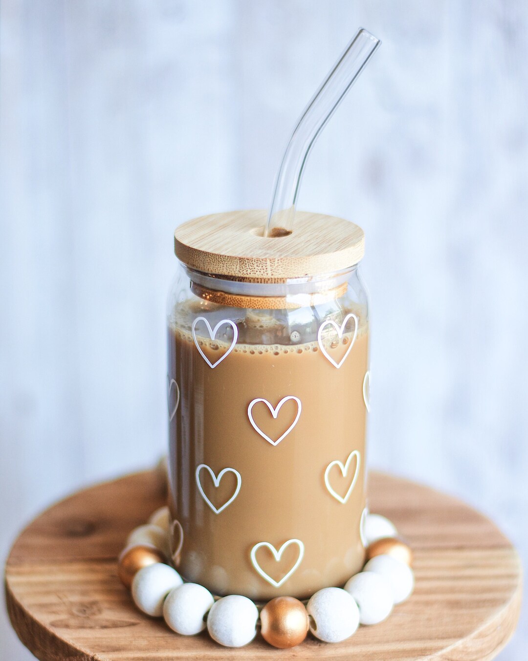 Personalized Libbey Glass Can With Small Hearts Design, Glass Cup With ...