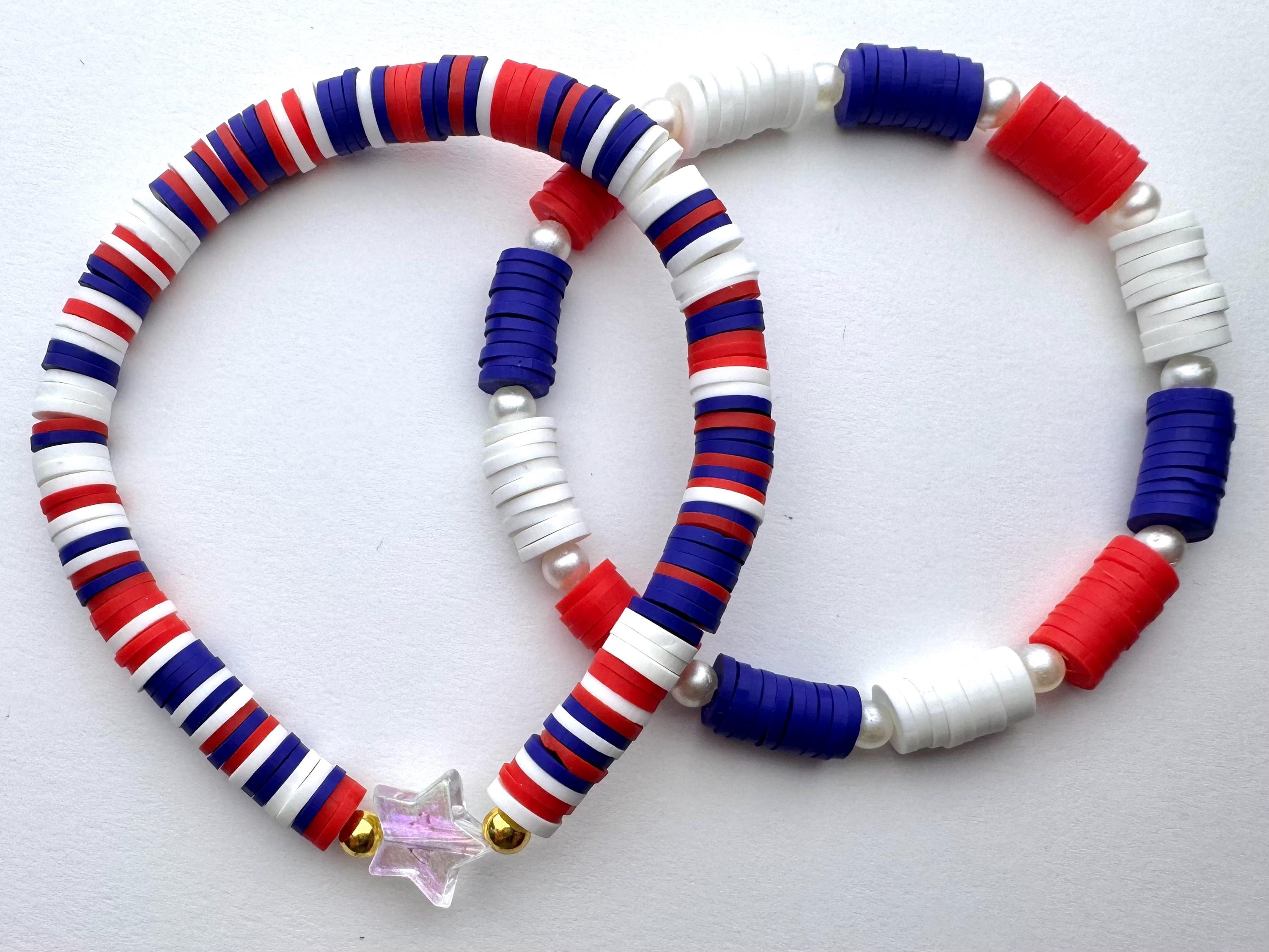 Red, White, and Blue Clay Beaded Bracelets, Set of 2 Clay Bracelets, 7 ...