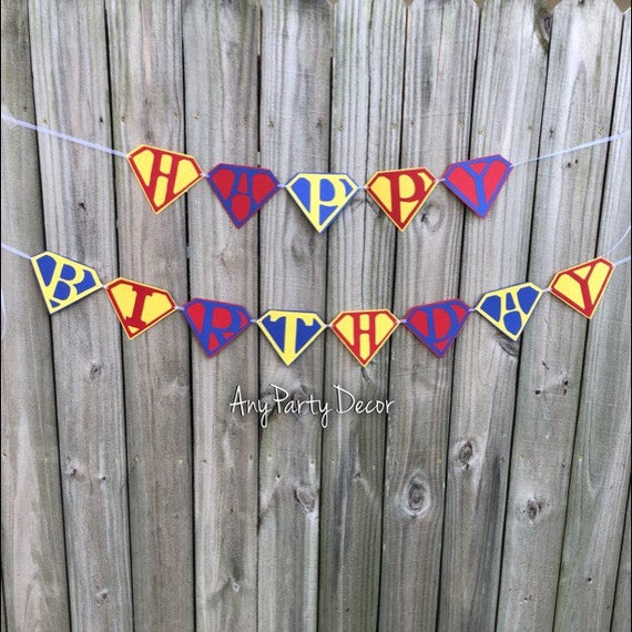 Superhero Happy Birthday Banner Super Hero Themed Birthday | Etsy