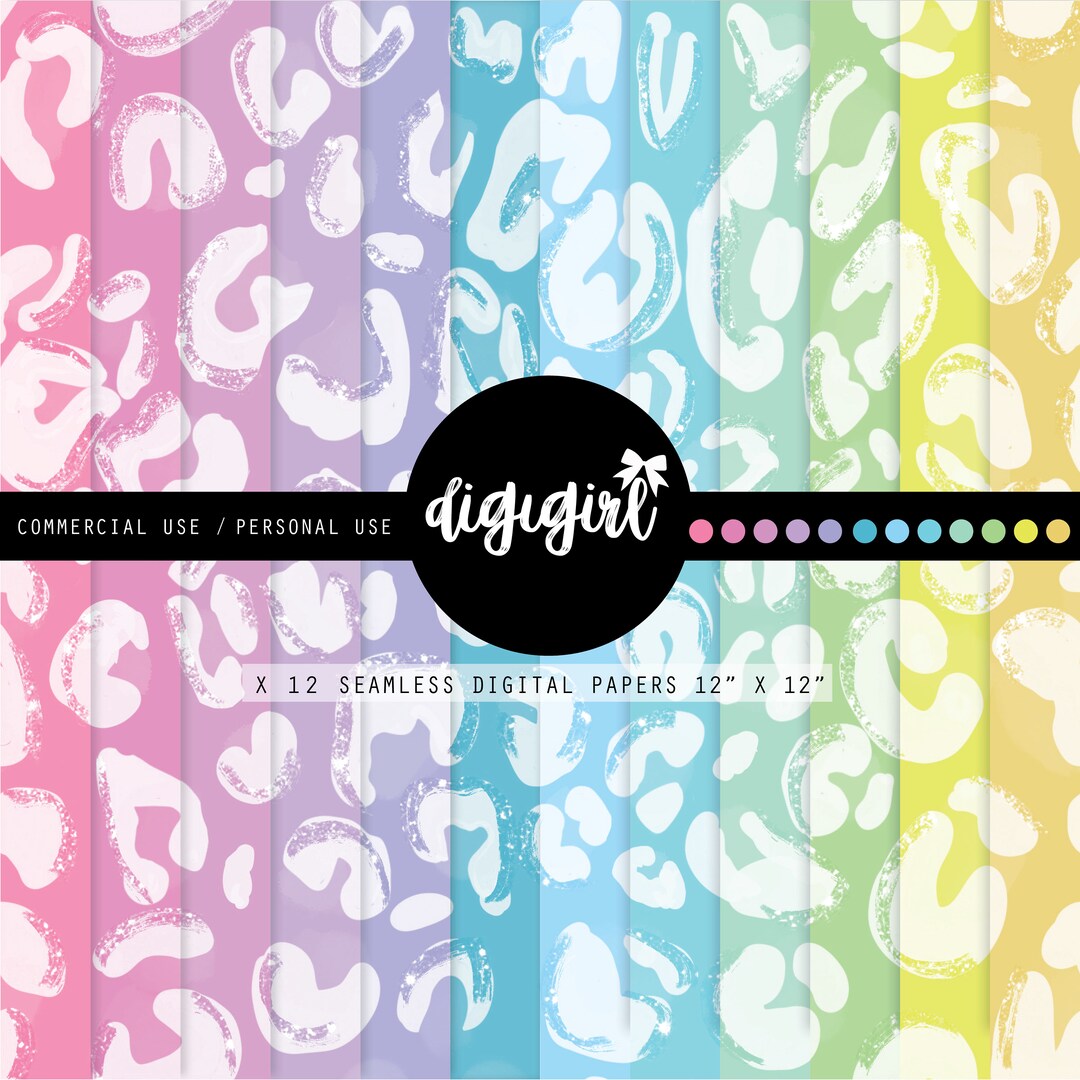 Leopard Digital Papers Rainbow Leopards Backgrounds Colourful Planner ...