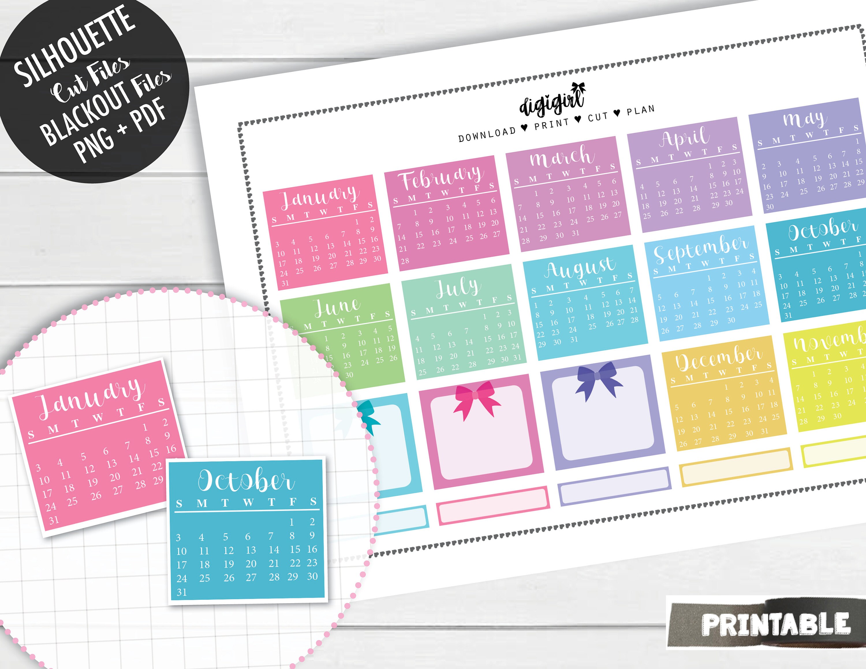 2021 Mini Calendars Rainbow Printable Functional Monthly Planner ...