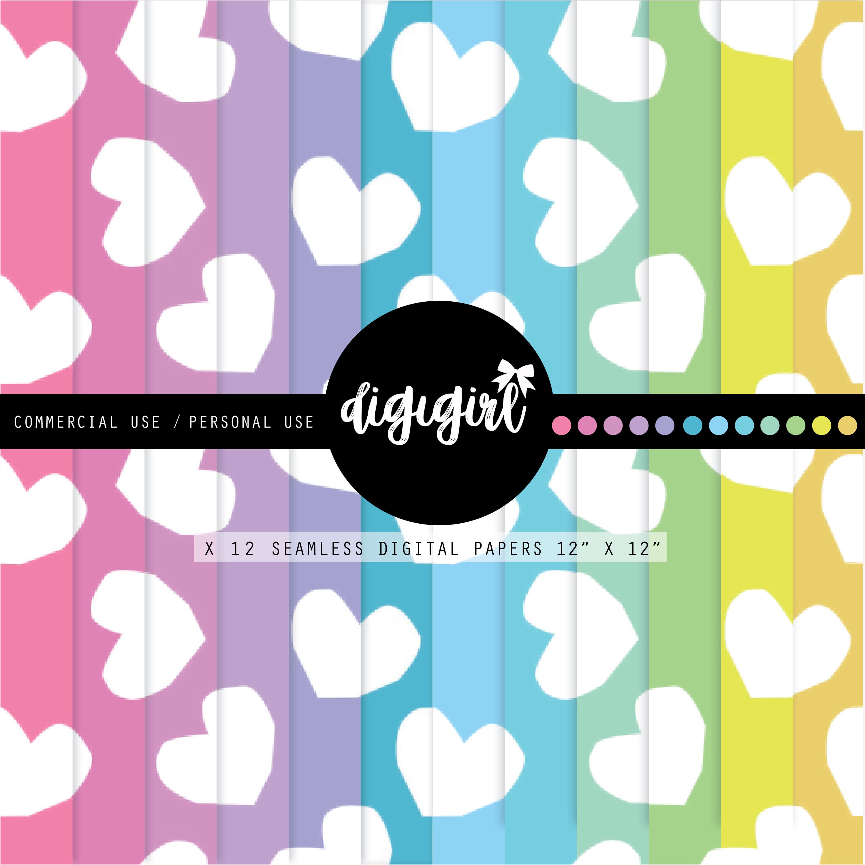 Rainbow Hearts Digital Paper Sweetheart Background Bright - Etsy UK