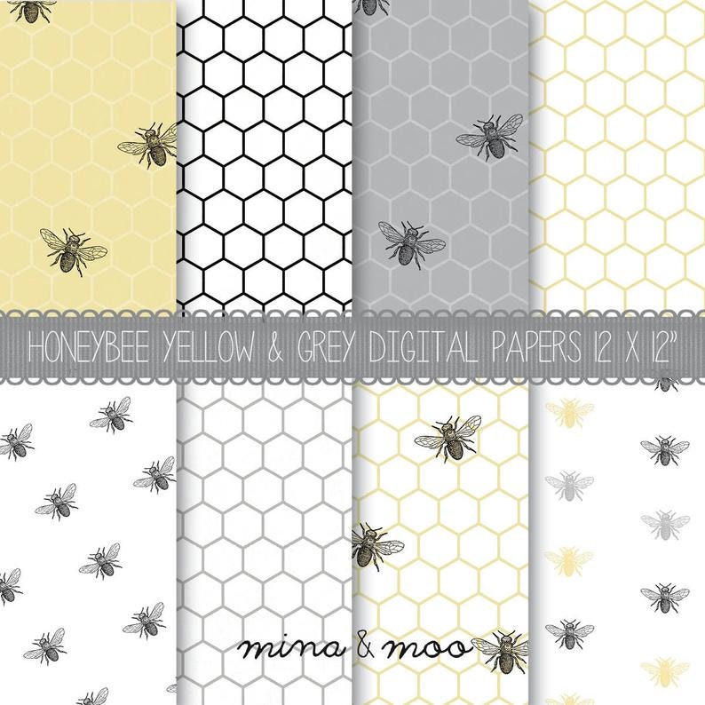 Honeybee Honeycomb Digital Paper Patterns Geometric Hexagon Wallpaper ...