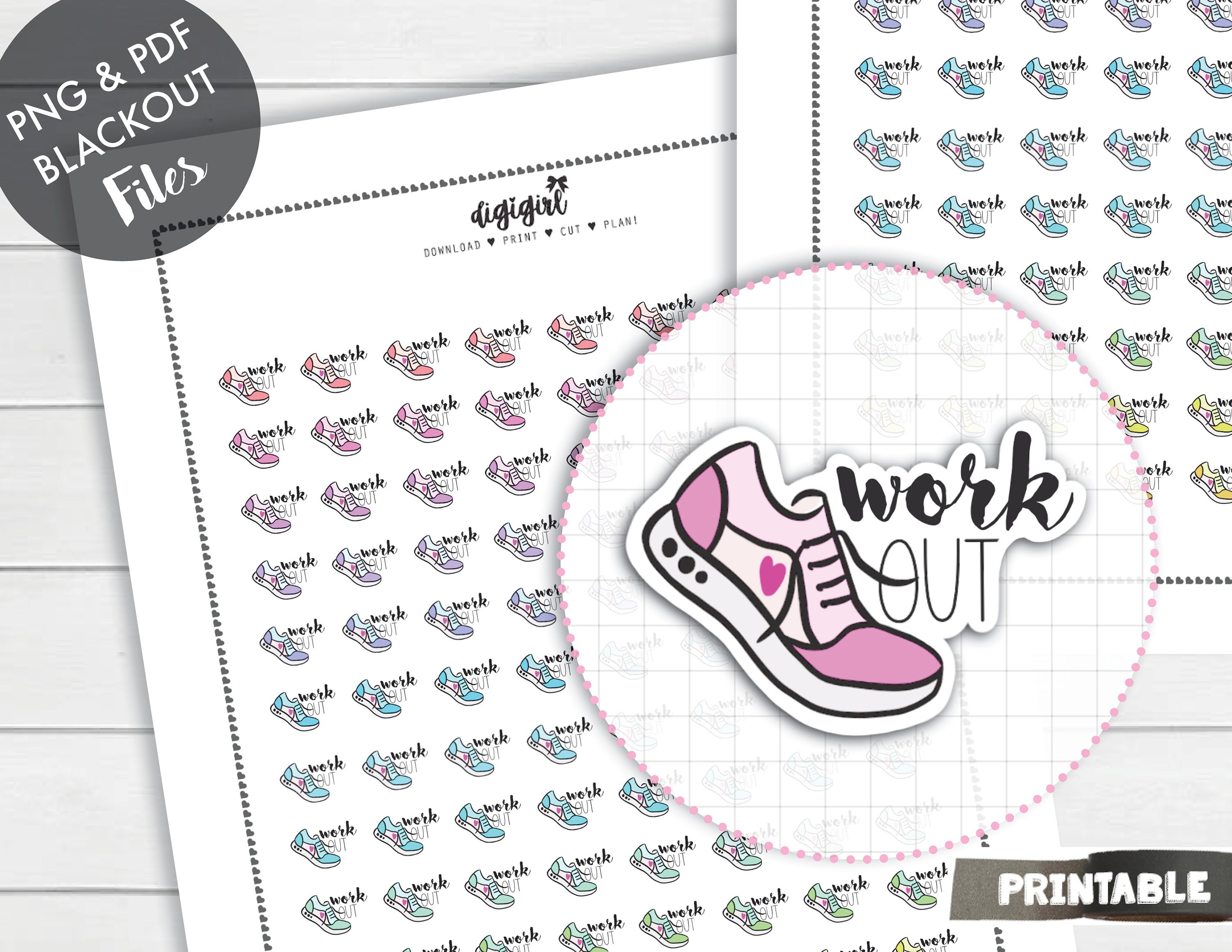 Workout Printable Planner Stickers Exercise Planner Stickers - Etsy