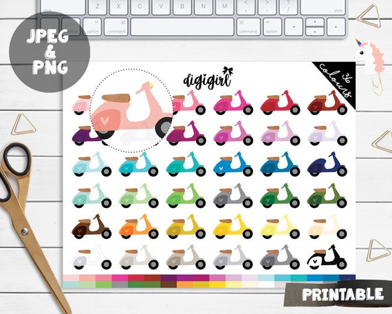 Retro Scooter Planner Stickers Printable Stickers Icon | Etsy