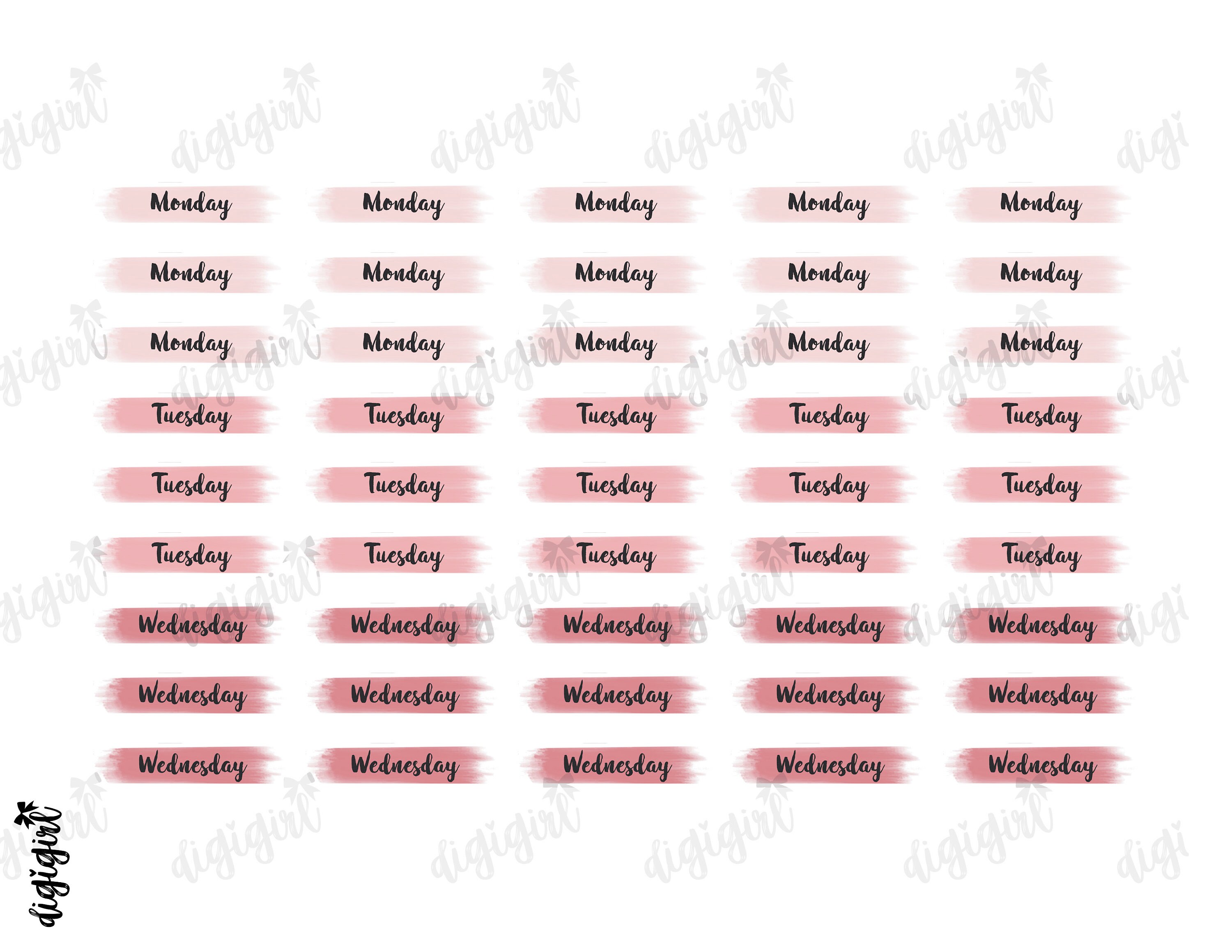 Days of the Week Printable Planner Stickers Brush Strokes Hand-drawn ...