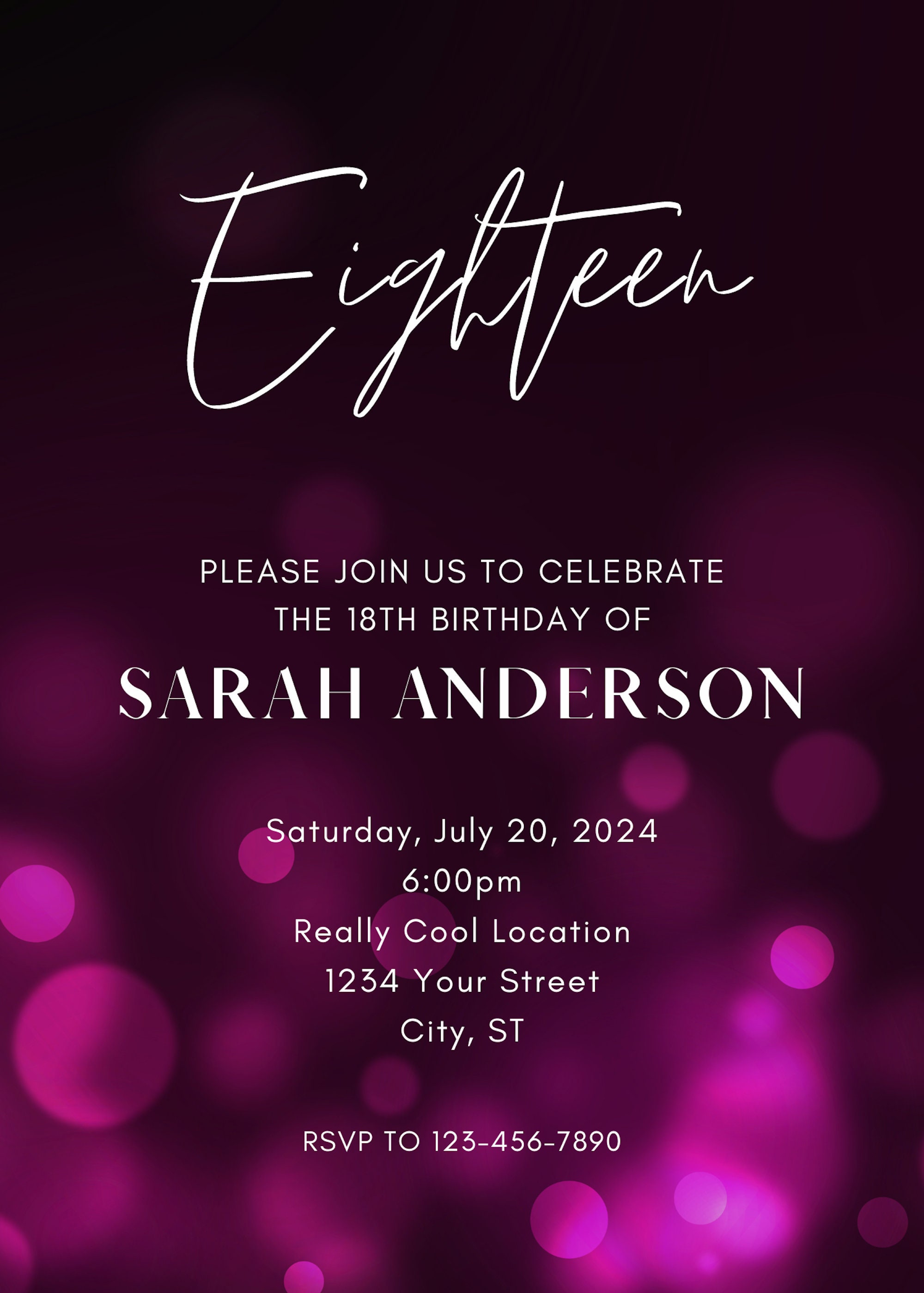 Black & Purple Sparkle Birthday Invitation - Etsy