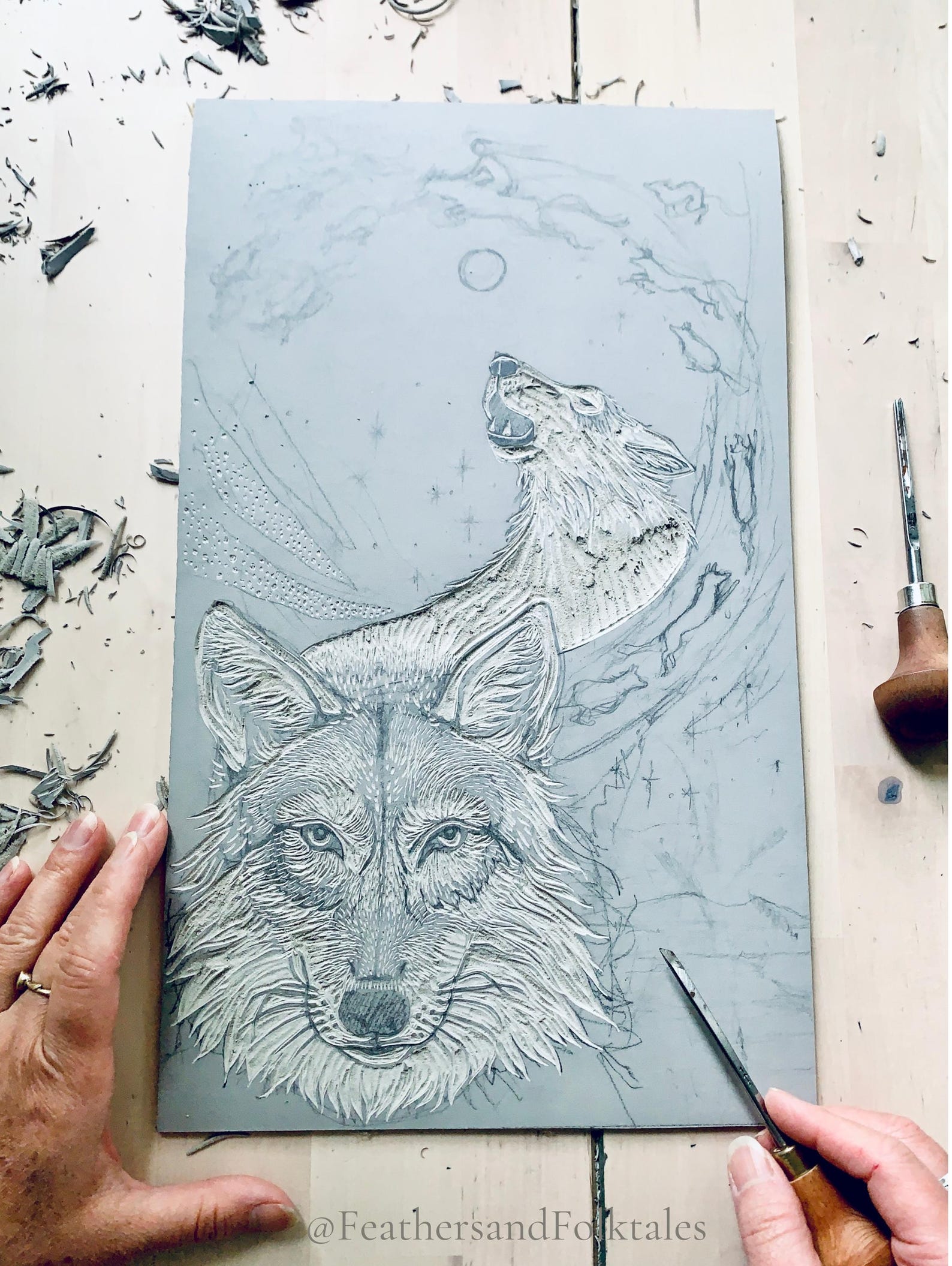 Wolf Spirit Linocut Print, Wolves Handmade Artwork - Etsy