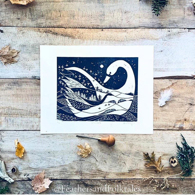 Linocut Folk Art - Etsy