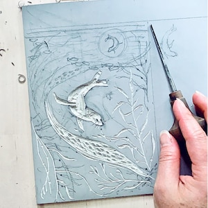 Set of Three Selkie Linocuts, Handmade Art Prints - Etsy