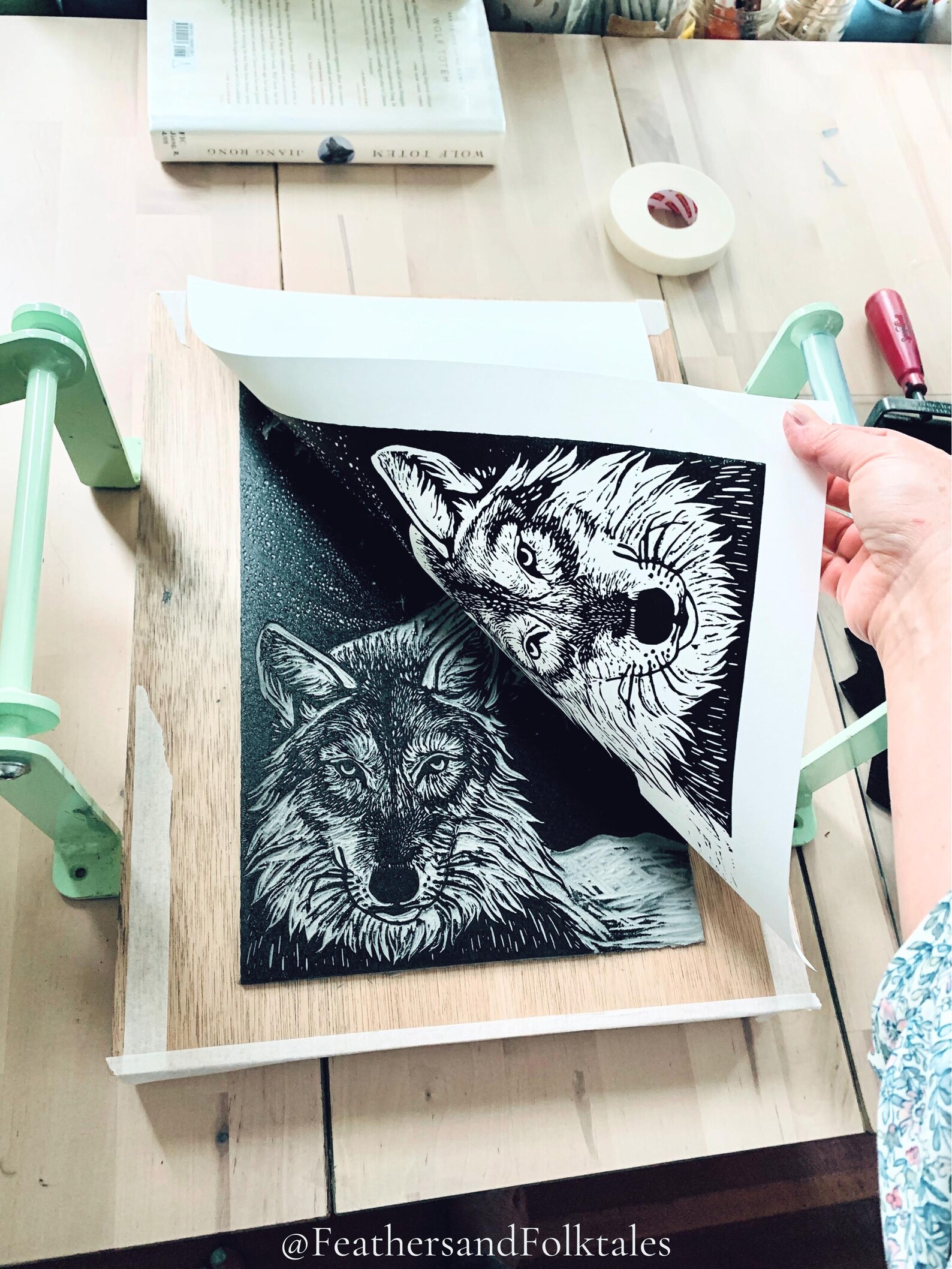 Wolf Spirit Linocut Print, Wolves Handmade Artwork - Etsy