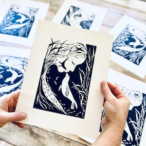 Selkie Handmade Linocut Print, 5" X 7" Small Selkie Art - Etsy