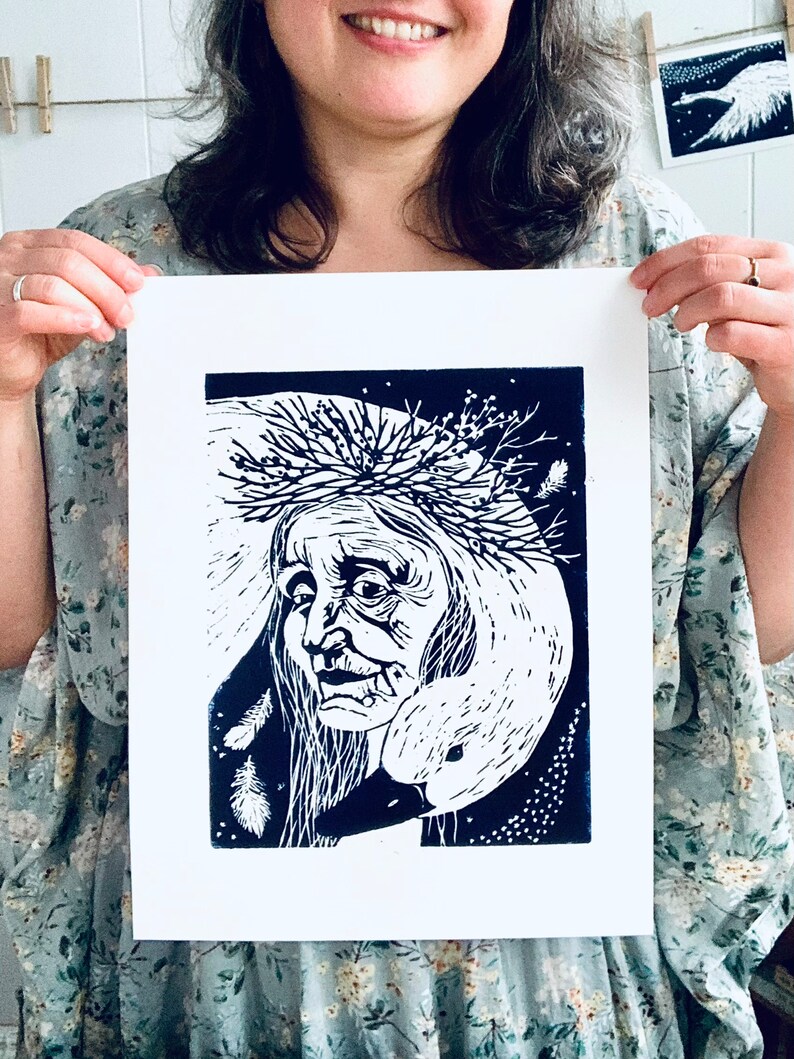 Mother Goose Art, Linocut Goose Goddess, Perchta Print, Goddess Artwork ...