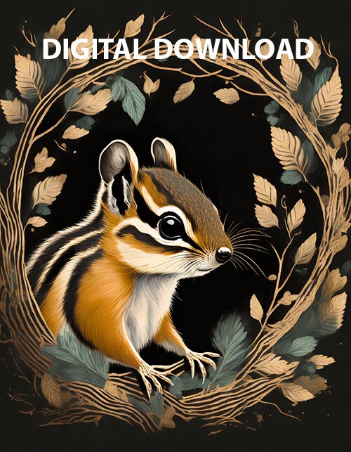 Chipmunk With Tree Border Digital Art, Chipmunk Digital Download ...