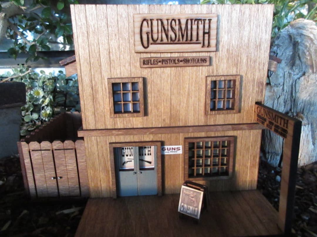 O Scale Old West Gunsmith Building 1:43 Miniature Western Rustic Train ...