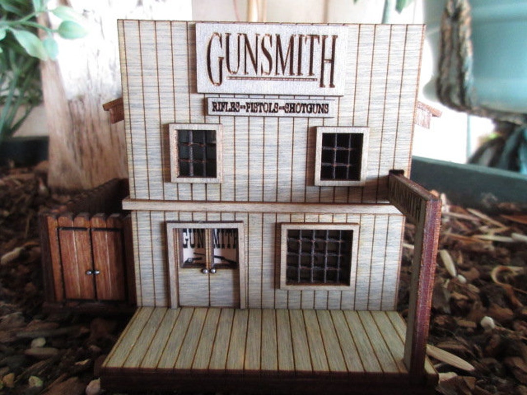 HO Scale Old West Gunsmith Building 1:87 Miniature Western Rustic Train ...
