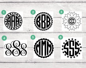 Monogram Vinyl Decal, Monogram Sticker Personalized Monogram, Circle or ...