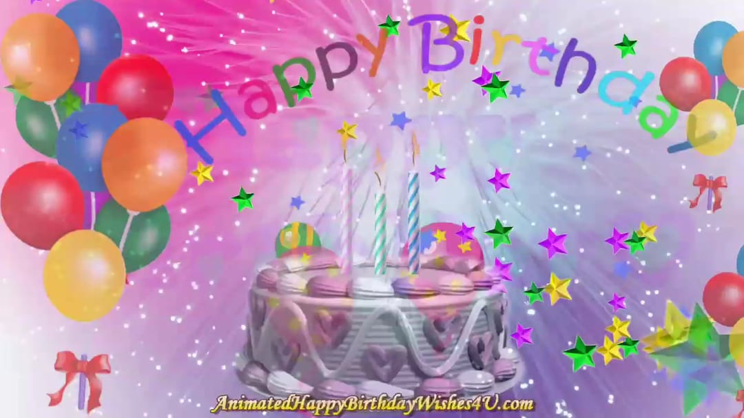 Happy Birthday Wishes GIF: Animated Cake & Balloons (digital Download ...