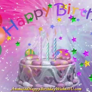 Happy Birthday Wishes GIF: Animated Cake & Balloons (digital Download ...