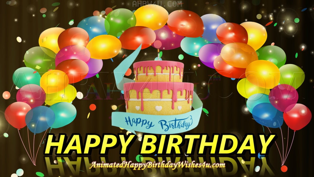 Happy Birthday Animated GIF: Cake & Balloons (digital Download) - Etsy