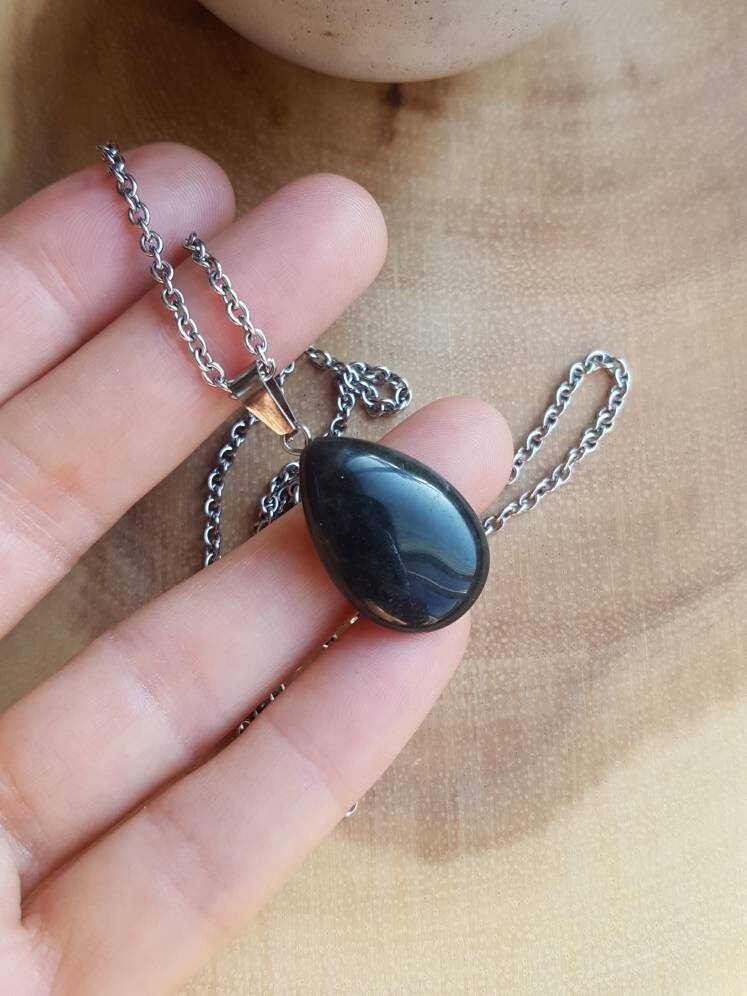 Black Obsidian Necklace Obsidian Crystal Jewelry Stainless - Etsy