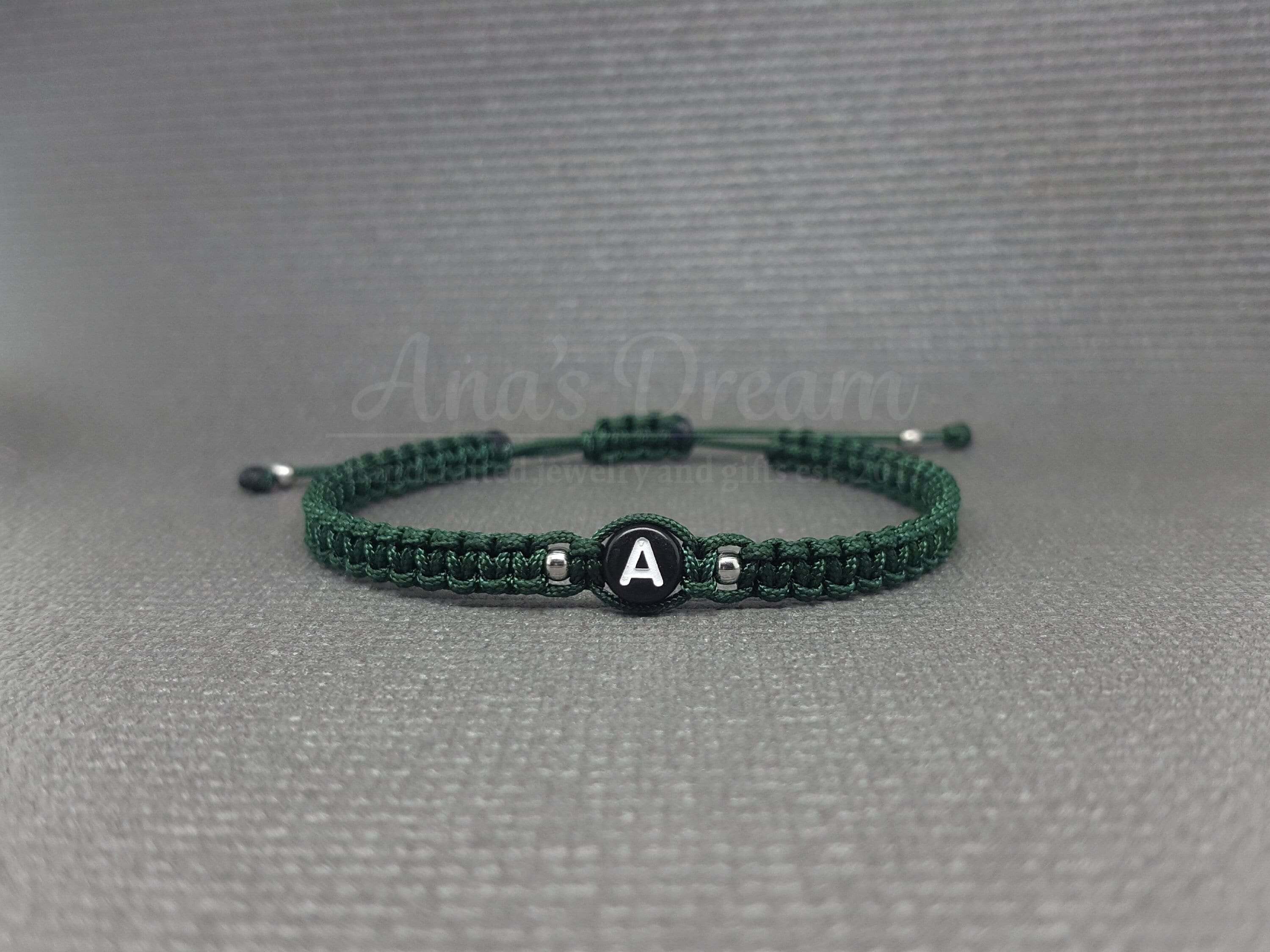 Personalized Initial Bracelet - Braided Nylon Cord, Stainless Steel ...