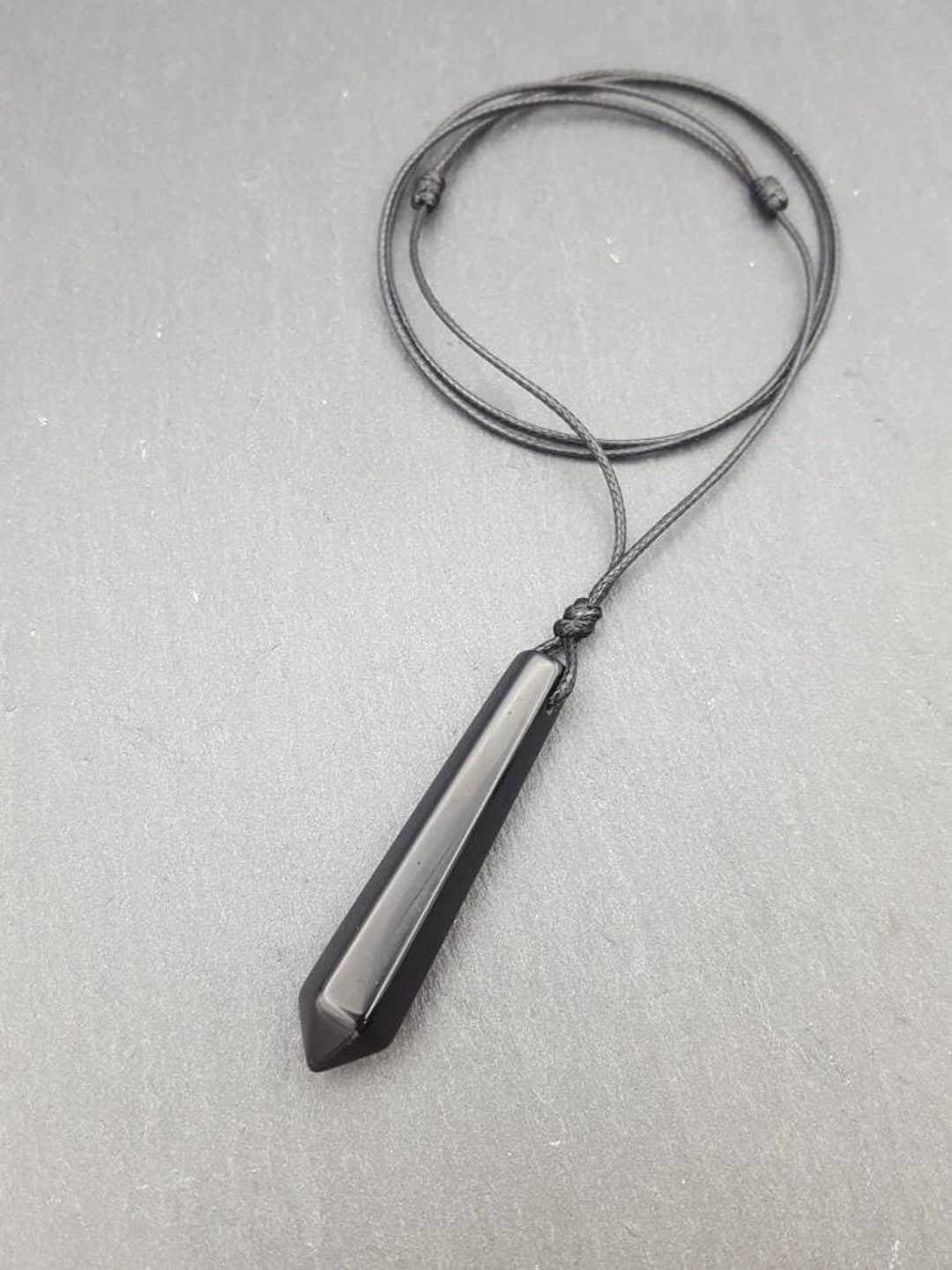Black Obsidian Pendulum Necklace Black Obsidian Pendant Real Crystal Pendulum Black Crystal ...