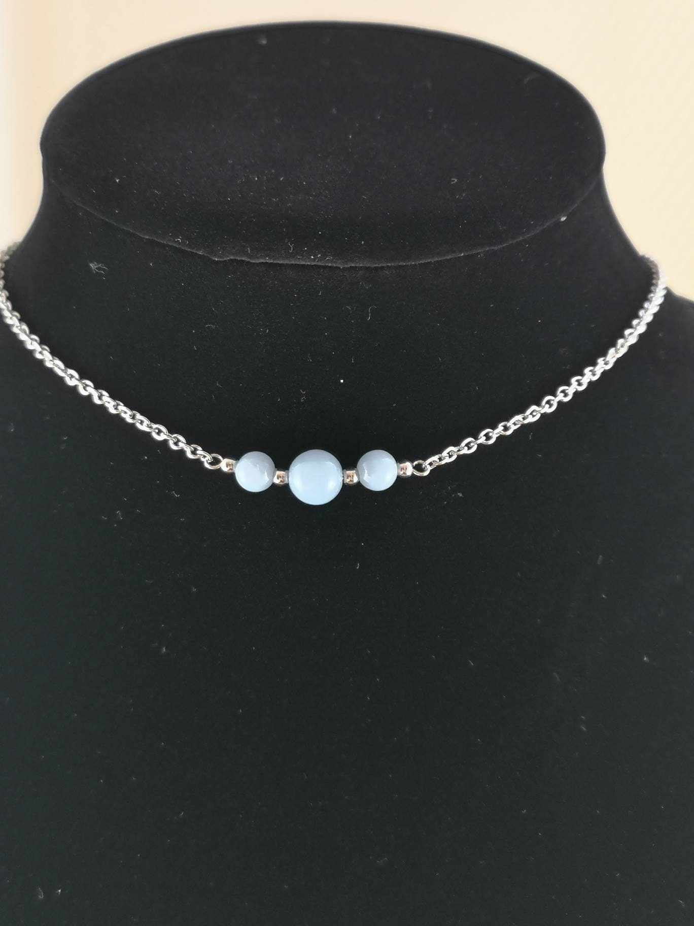 Angelite necklace for women with Stainless steel beads and | Etsy