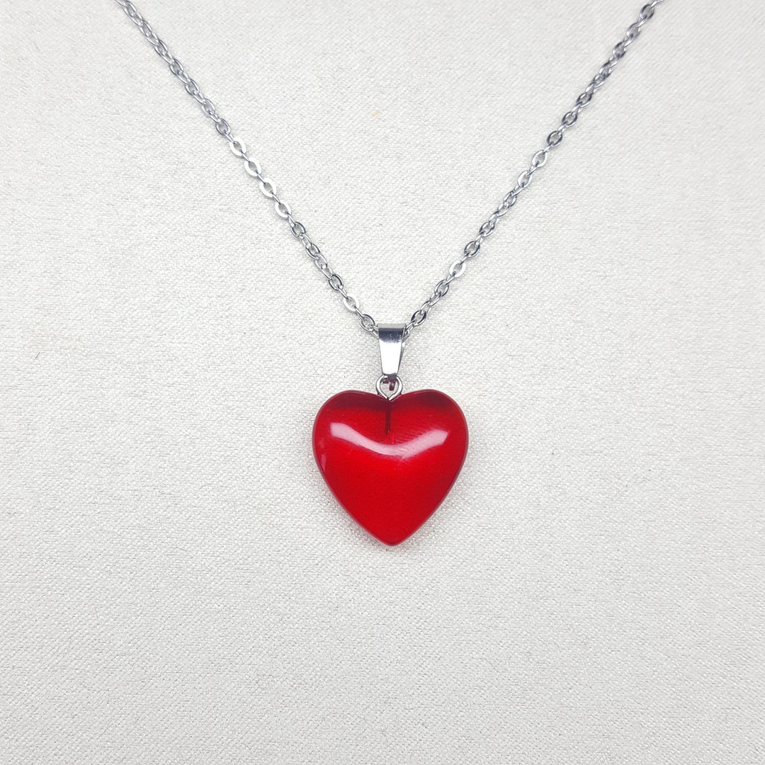 Red Heart Necklace -red Glass Heart Pendant -stainless Steel Non ...