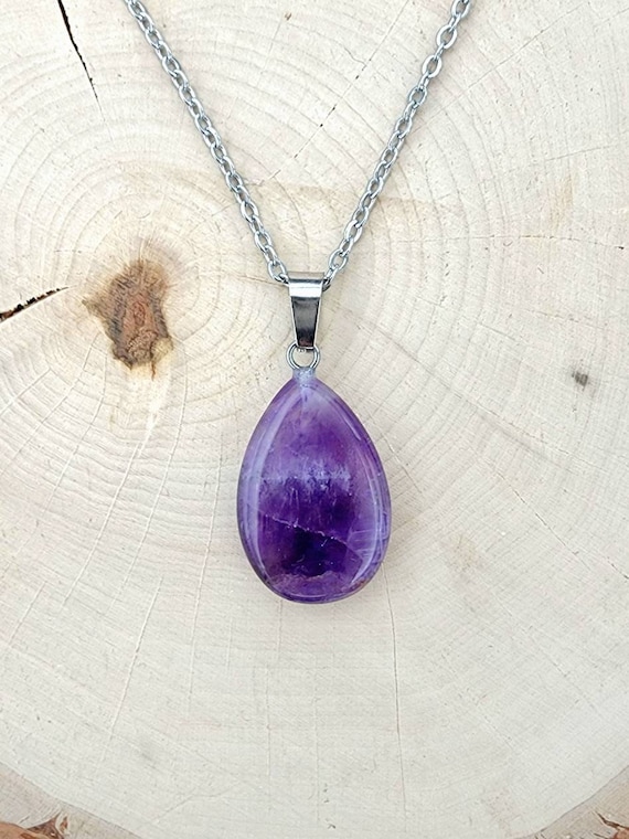 Amethyst Necklace Amethyst Pendant Chain Necklace Teardrop - Etsy