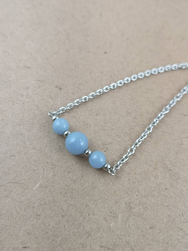 Angelite Necklace for Women With Stainless Steel Beads and Chain ...