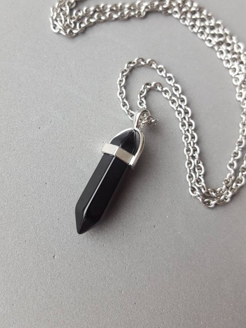 Obsidian necklace Black Obsidian pendant Stainless steel chain | Etsy