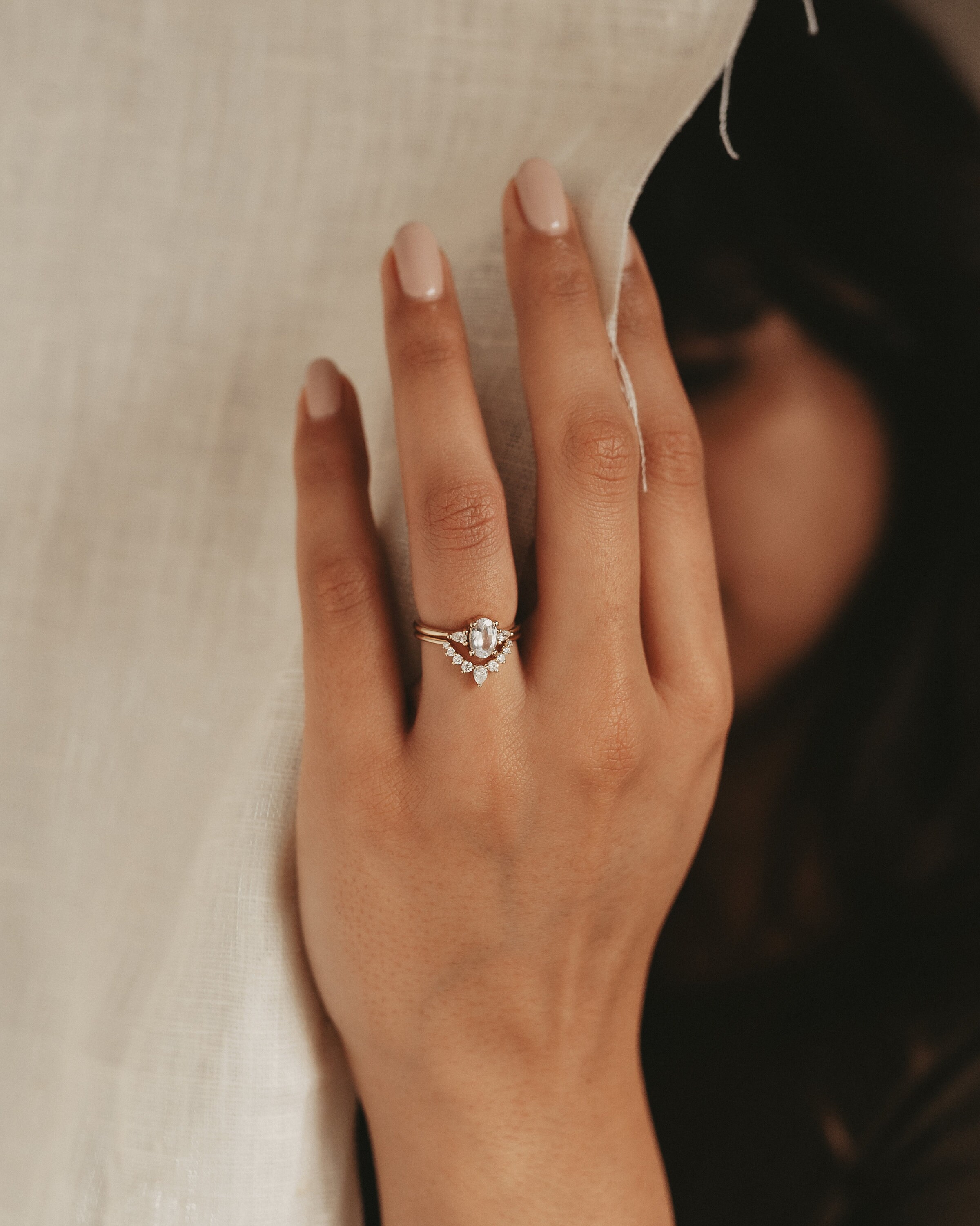 Oval Sapphire Ring Three Stone Ring Trilogy Engagement Ring White Sapphire Ring 3 Stone Ring The Eleanor Ring Etsy