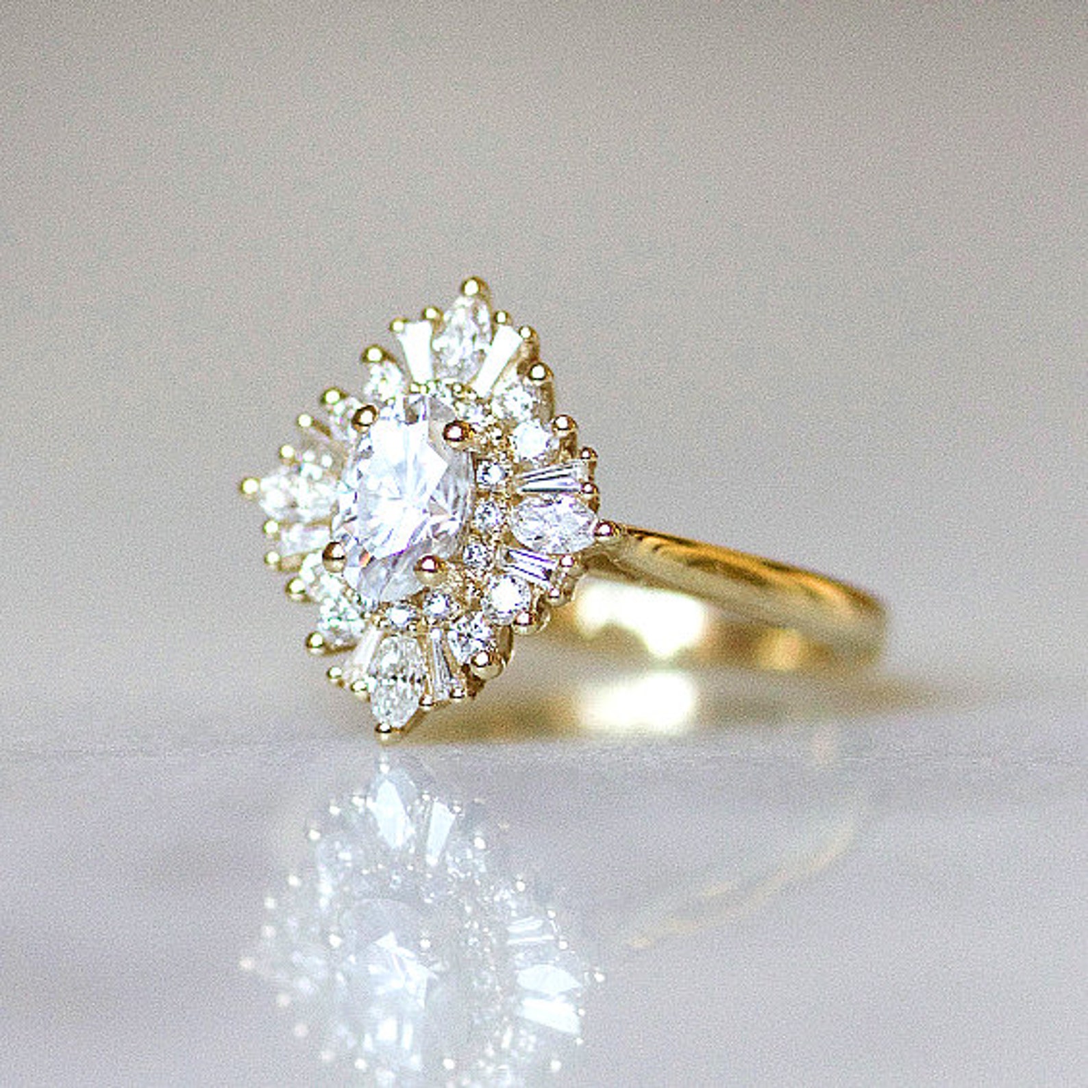 Gatsby Style Engagement Ring Rose Gold Engagement Ring - Etsy