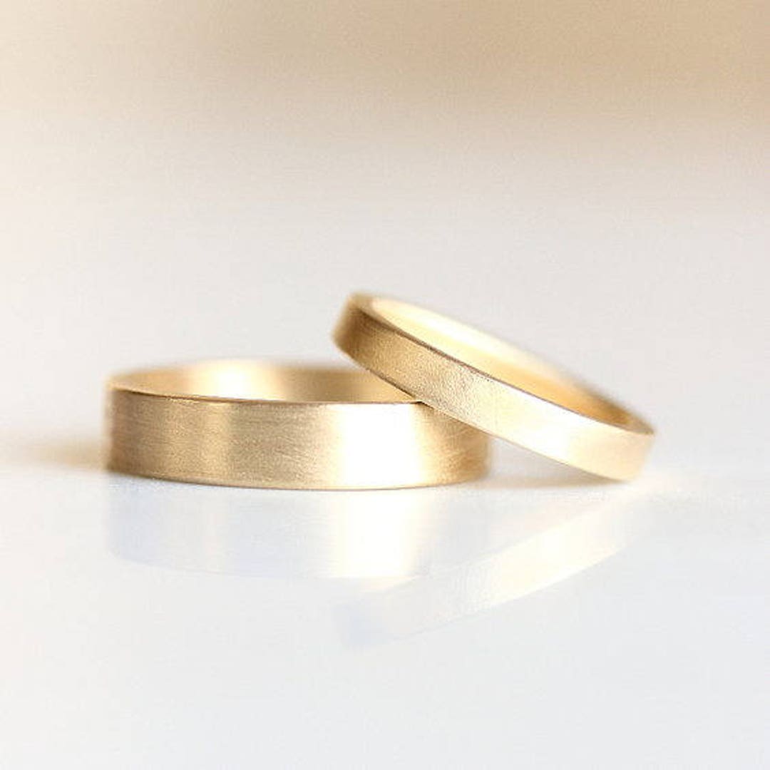 Matte Gold Wedding Band Men's and Women's Matching Rings His and Hers ...