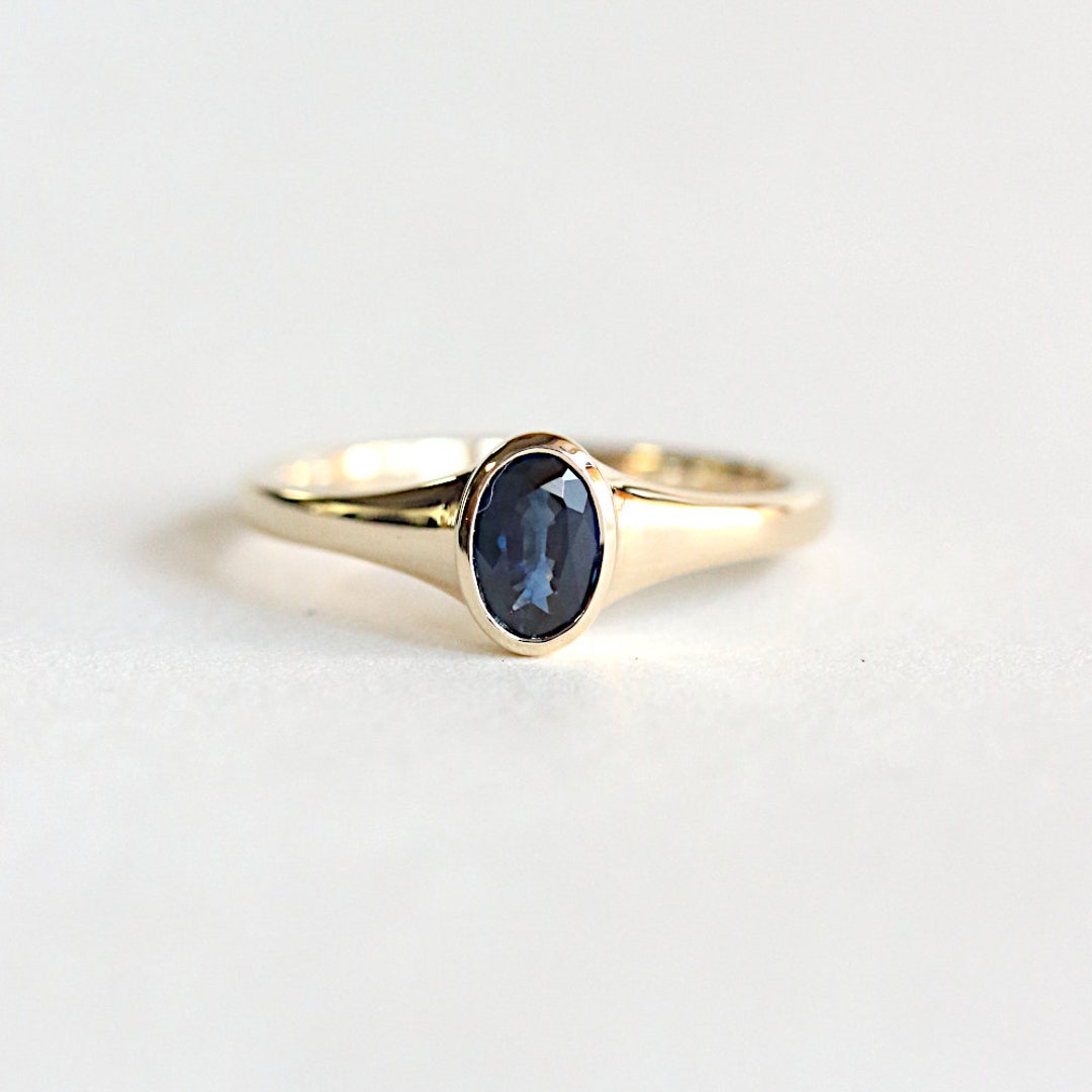 Bezel Set Engagement Ring Oval Signet Ring Signet Sapphire Ring Oval ...