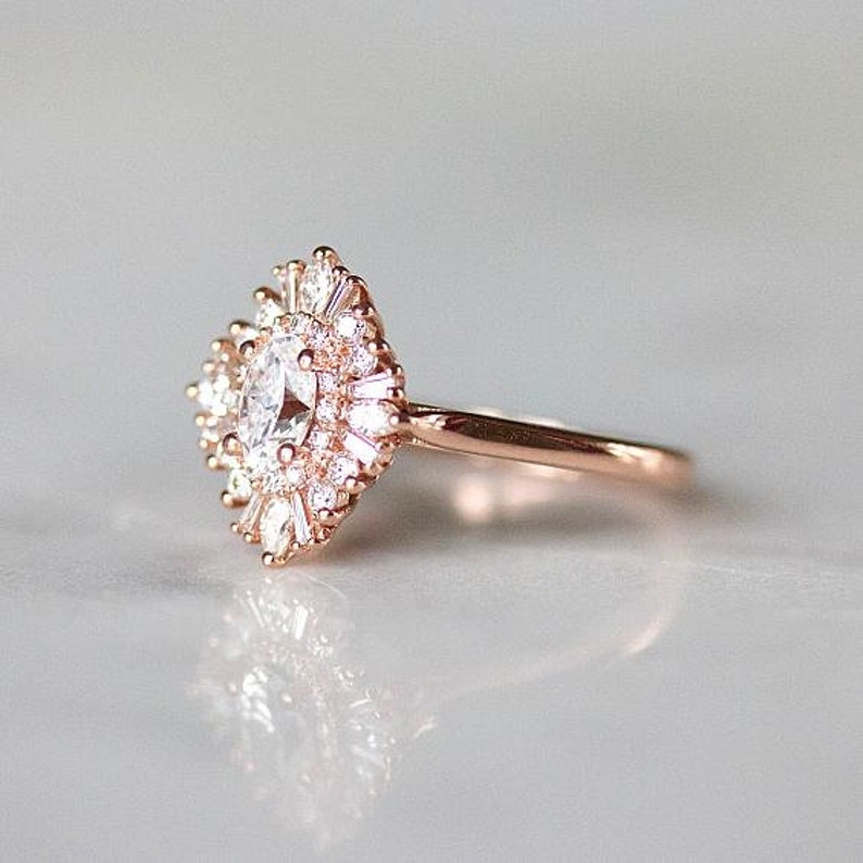 Gatsby Style Engagement Ring Rose Gold Engagement Ring - Etsy