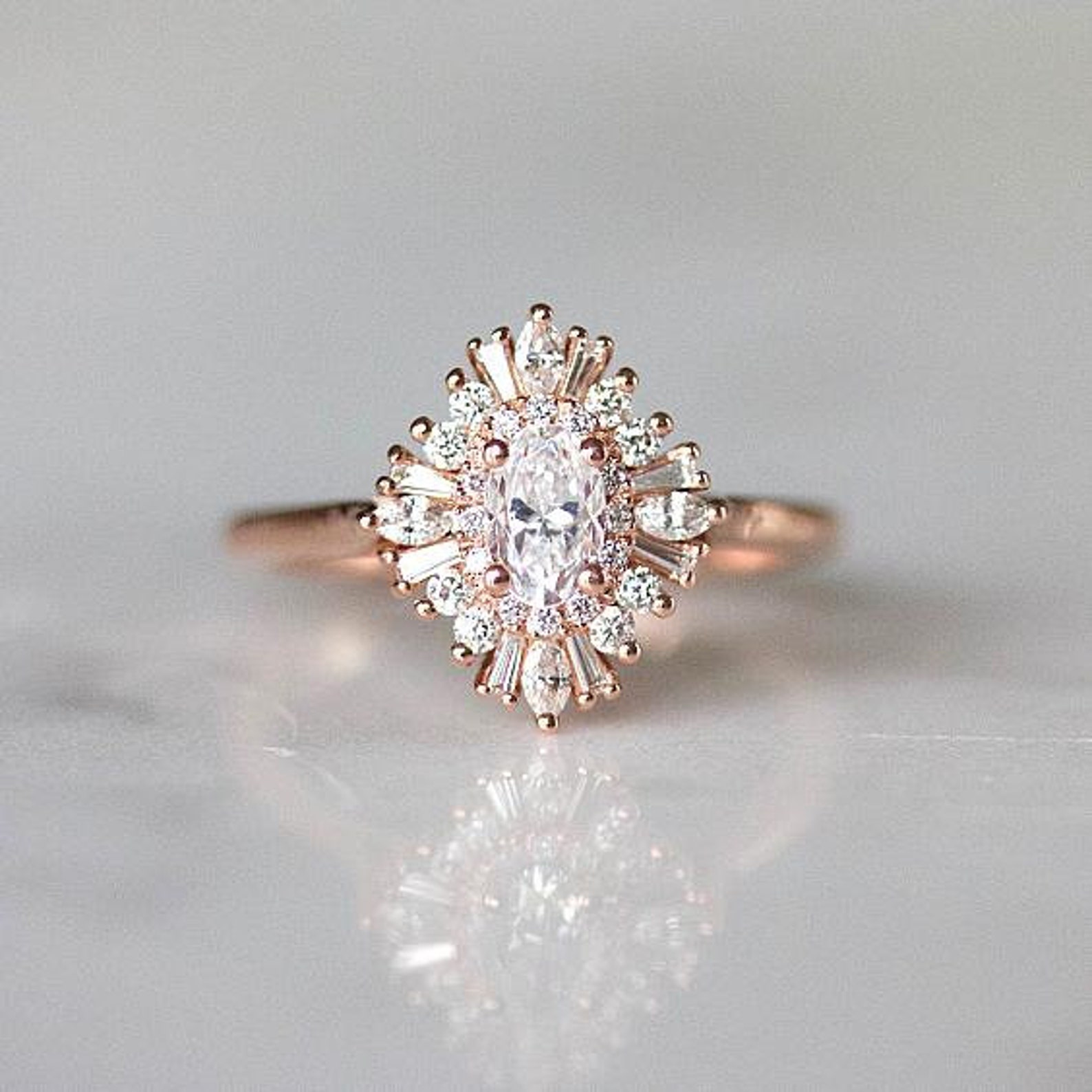 Gatsby Style Engagement Ring Rose Gold Engagement Ring - Etsy