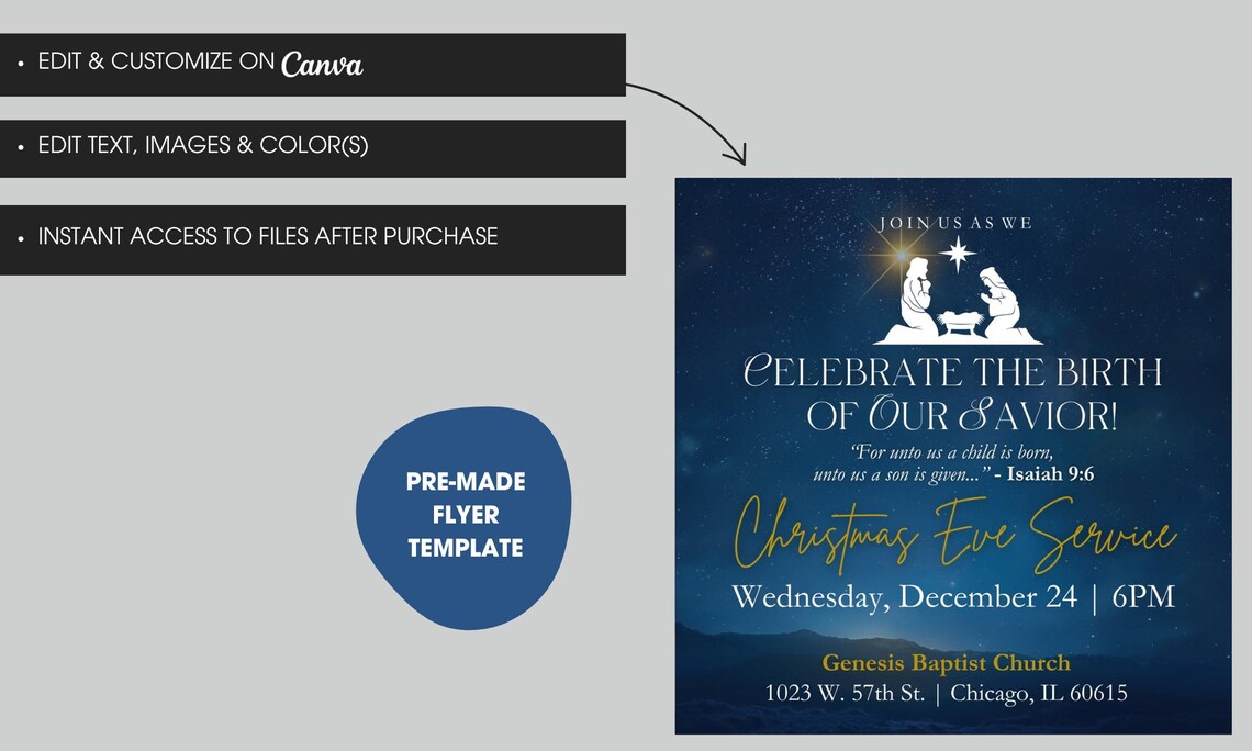 Christmas Service Flyer, Christmas Church Service Flyer, Christmas Eve ...