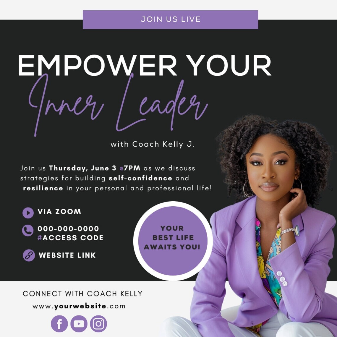 Purple Coaching Webinar Flyer, Workshop Flyer, Podcast Flyer, Editable ...