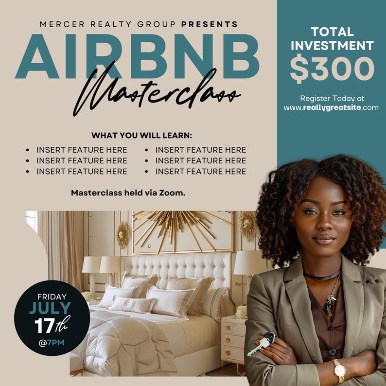 Editable Flyer Template, Airbnb Masterclass Flyer, Webinar Flyer, Digital Flyer, Zoom Flyer ...