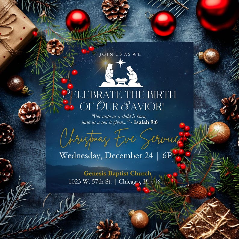 Christmas Service Flyer, Christmas Church Service Flyer, Christmas Eve ...